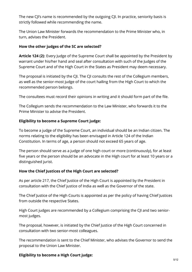 Collegium System of India | PDF