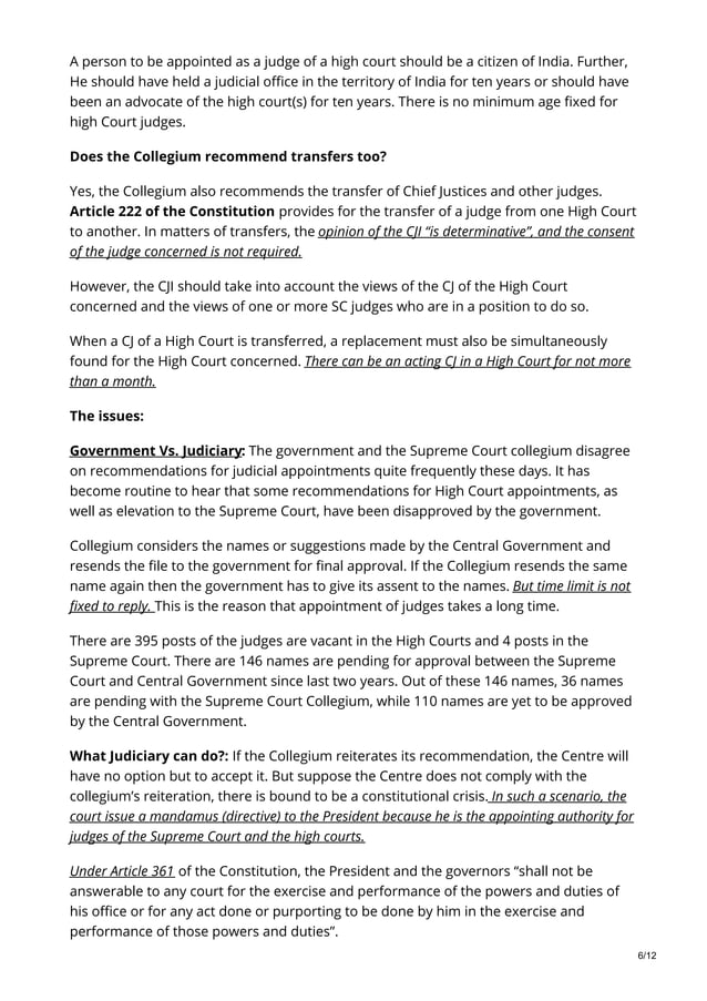 Collegium System of India | PDF