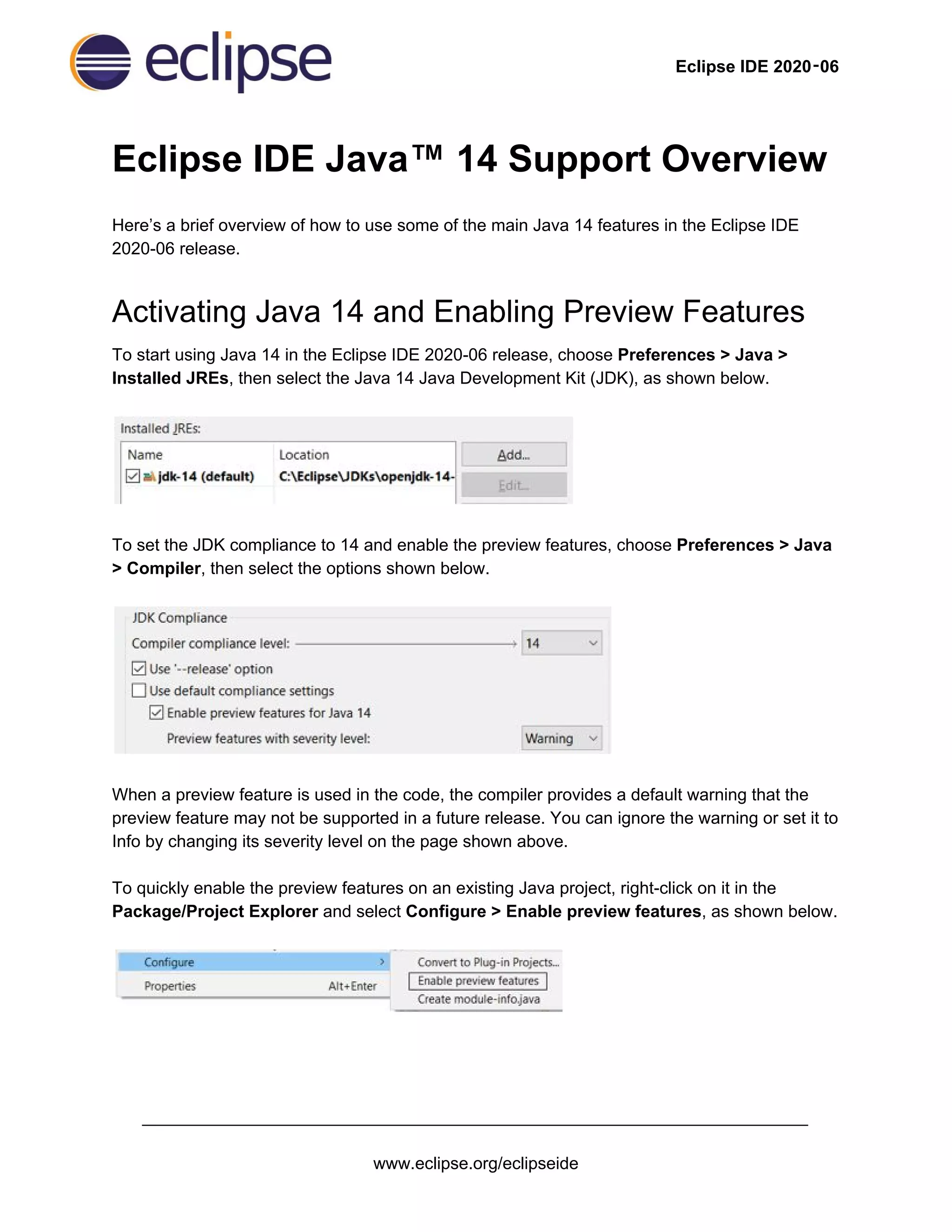 Java 14 support in Eclipse IDE | PDF
