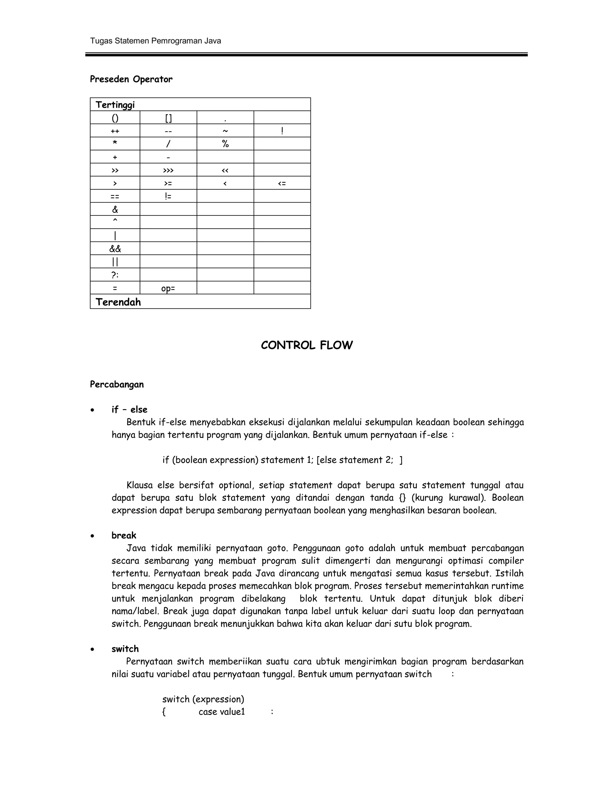Struktur Pemrograman Java | PDF
