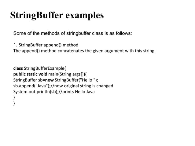 Java String String Buffer And Wrapper Class Ppt