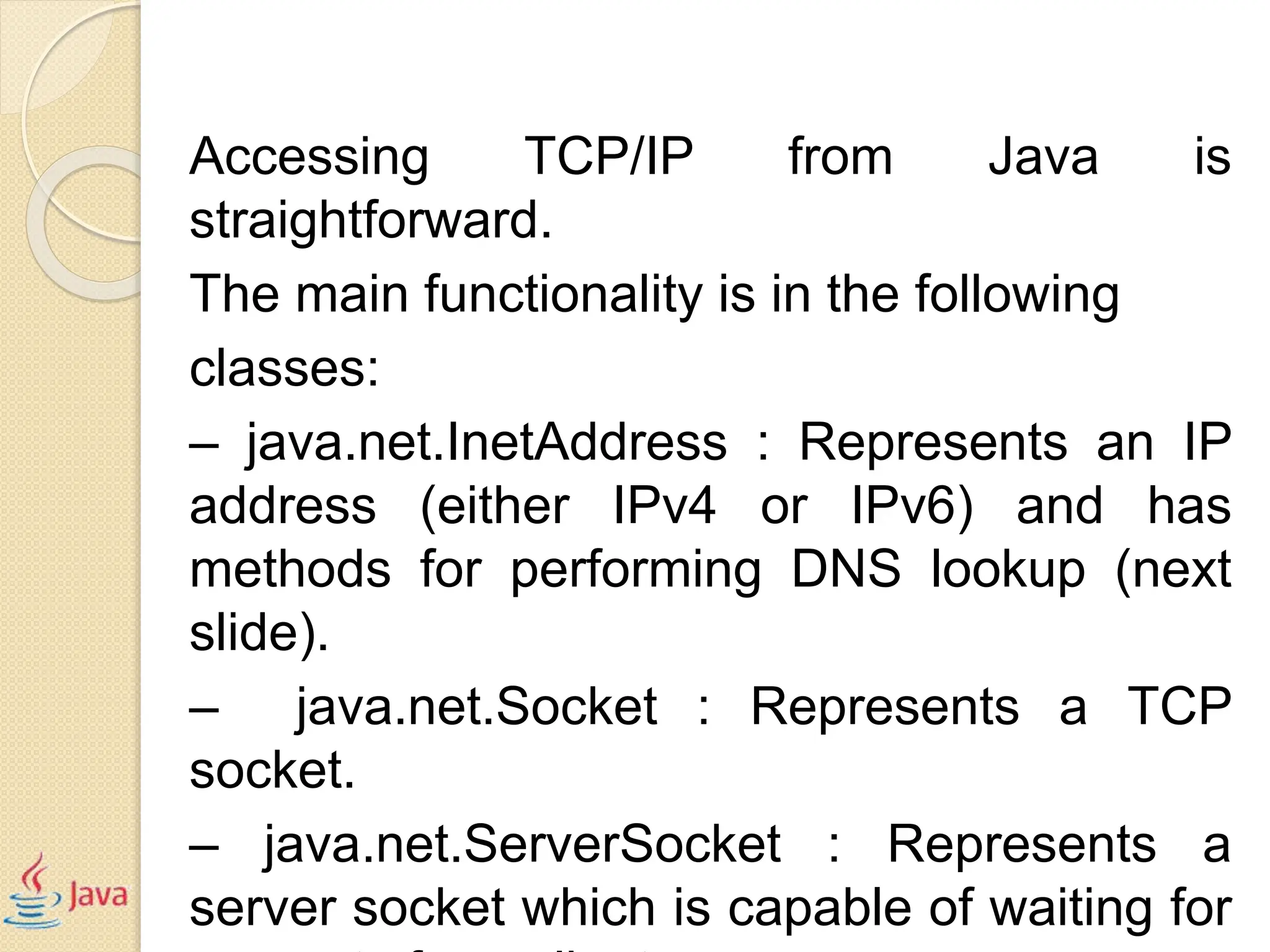 Networking En Java Classes In The Jdk Ppt 