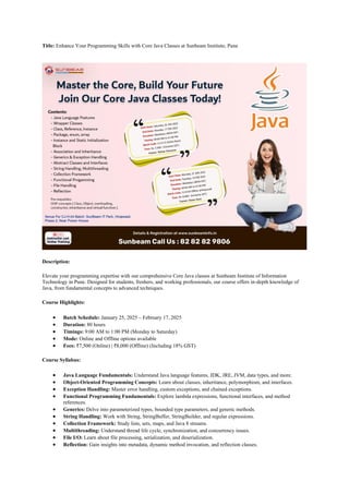 Enhance Your Programming Skills with Core Java Classes at Sunbeam Institute, Pune | PDF