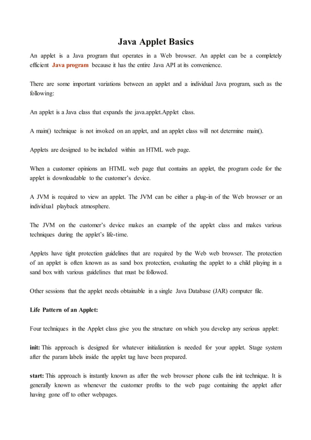 Java applet-basics | DOCX | Web Development | Internet