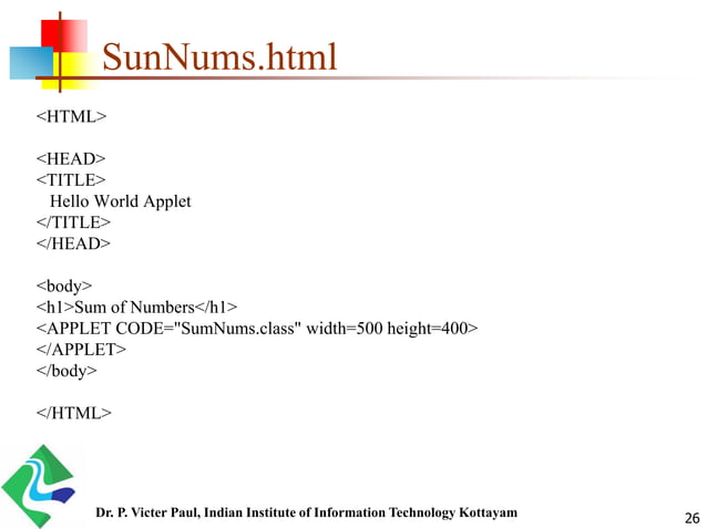 Java applet programming concepts | PPT