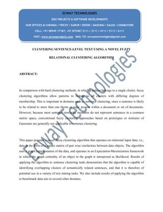 Java clustering sentence-level text using a novel fuzzy relational clustering algorithm | PPT