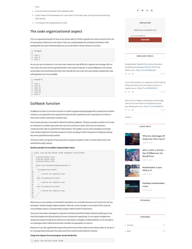What Are Advantages Of Using Inner Class In Java? | PDF