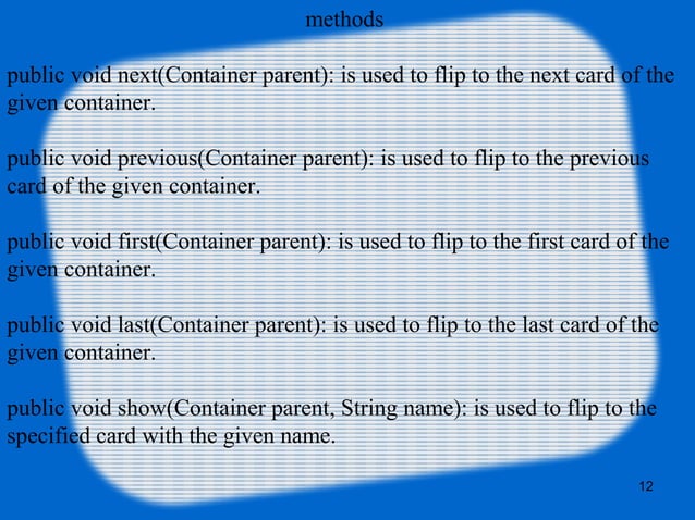 Java layoutmanager | PPT | Programming Languages | Computing