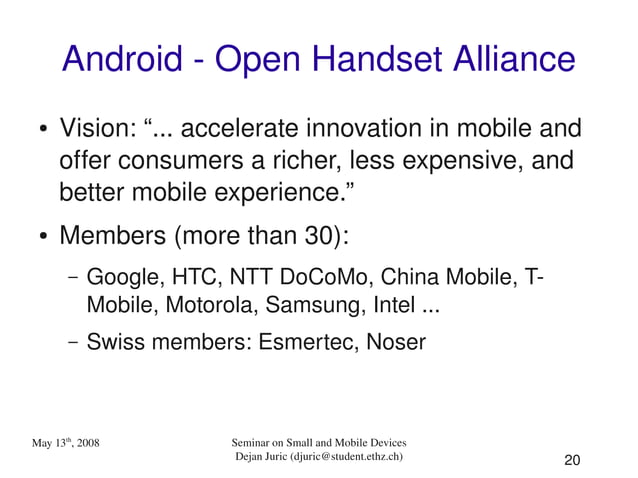 Java Micro Edition Platform And Android Seminar On Small And Mobile Devices Ppt