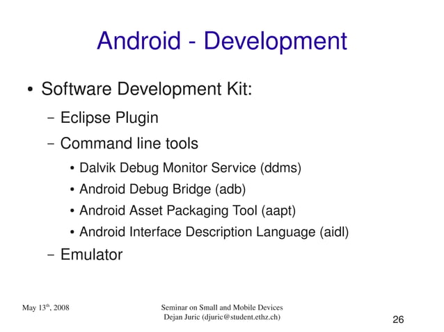 Java Micro Edition Platform And Android Seminar On Small And Mobile Devices Ppt