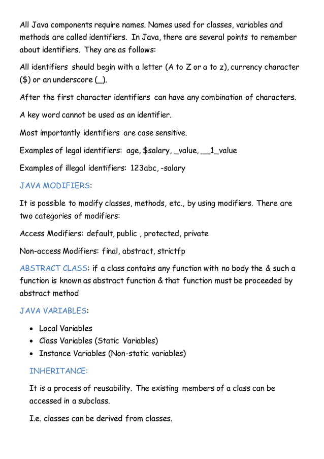 Java notes | DOCX | Programming Languages | Computing