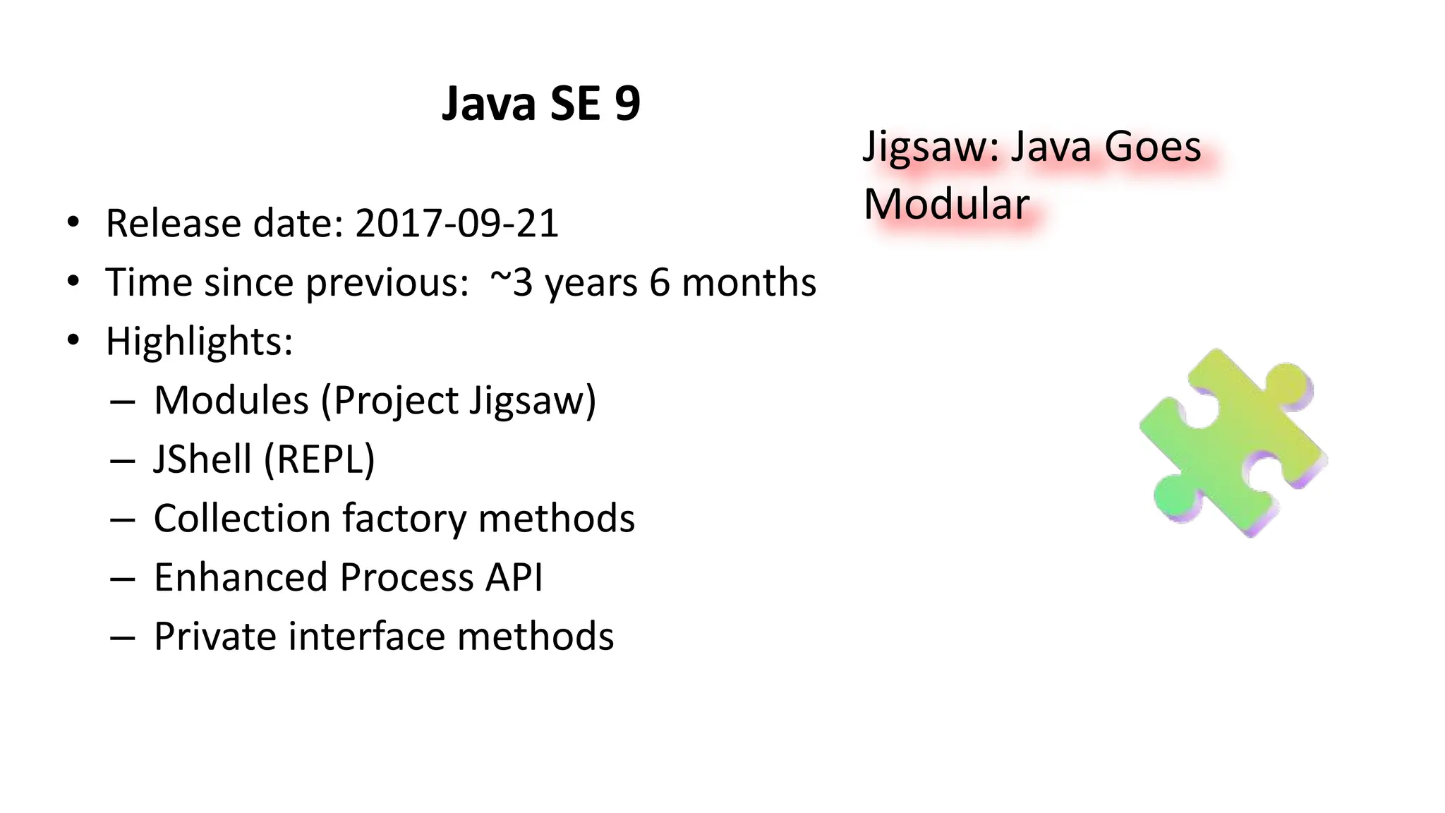 ☕ Java from 1.0 → 24: One Version per Slide—Date, Gap, Highlights | PDF