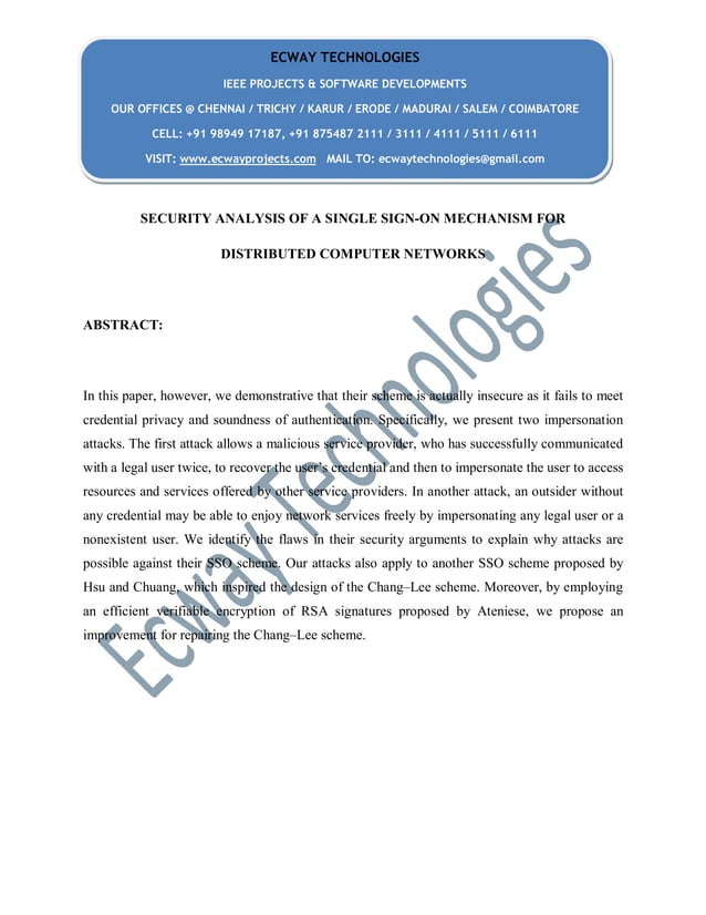 Java security analysis of a single sign-on mechanism for distributed computer networks | PDF