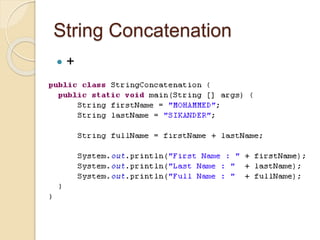 Java strings | PPTX | Programming Languages | Computing