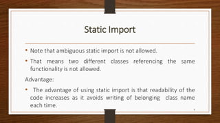 Static Import and access modifiers | PPTX