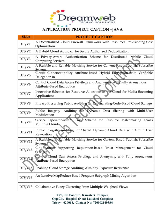 Java application project titles for mca @dreamweb techno solutions ...