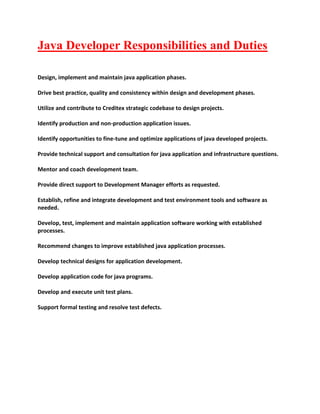 Java applications developer responsibilities and duties | PDF