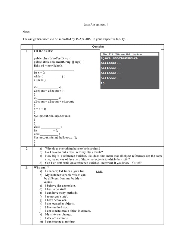 Java assignment 1 | PDF