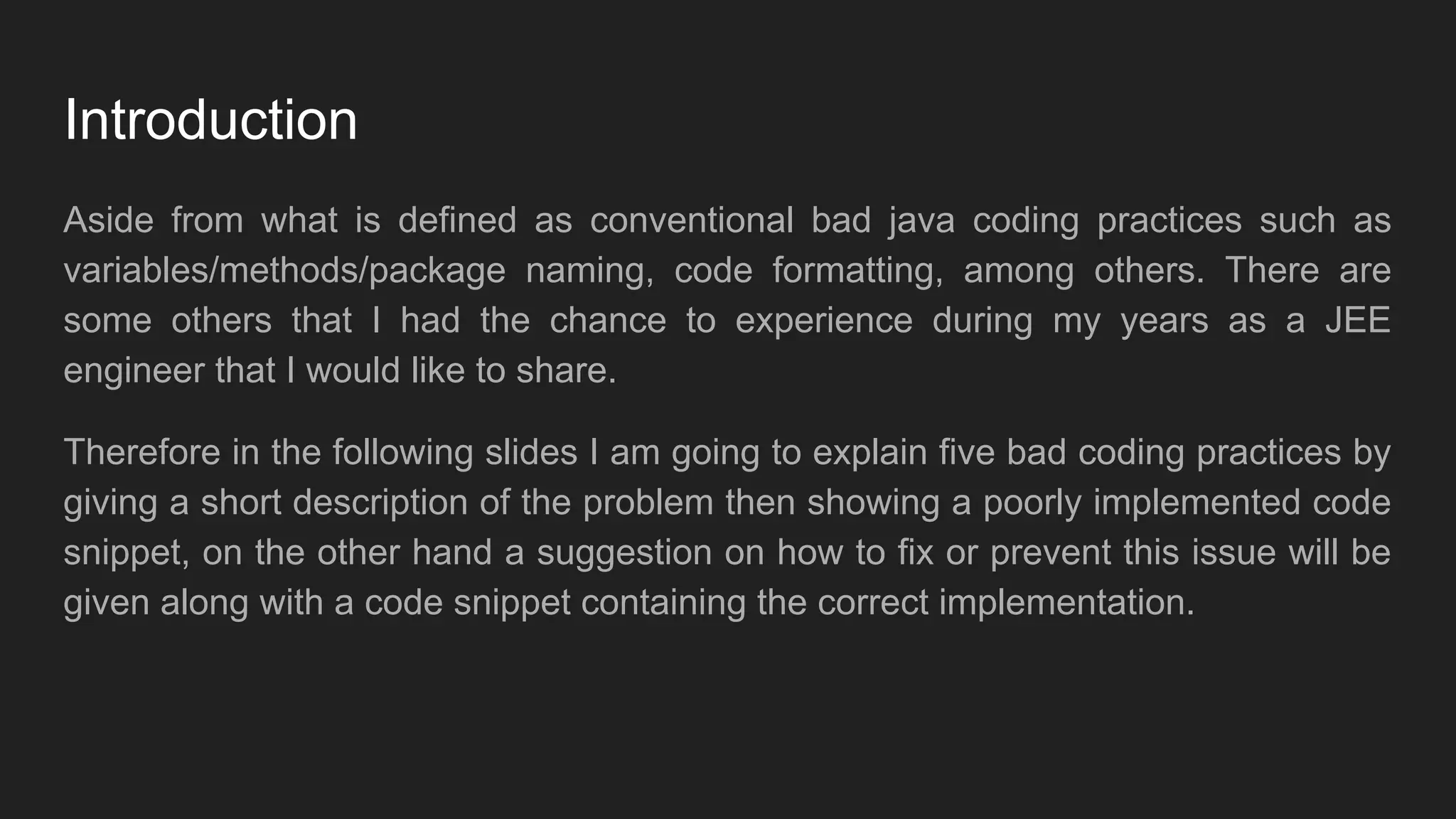 Java Bad Coding Practices Ppt