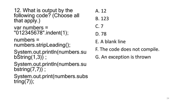 Chapter 4 of Java 17 Certification sample questions | PPT