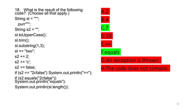 Chapter 4 of Java 17 Certification sample questions | PPT