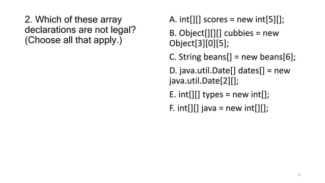 Chapter 4 of Java 17 Certification sample questions | PPT