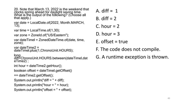 Chapter 4 of Java 17 Certification sample questions | PPT