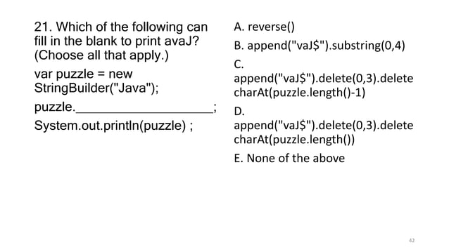 Chapter 4 of Java 17 Certification sample questions | PPT