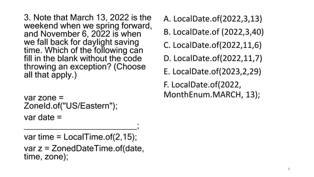 Chapter 4 of Java 17 Certification sample questions | PPT