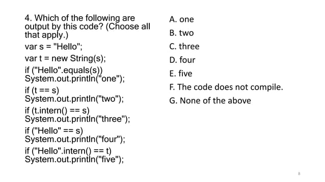 Chapter 4 of Java 17 Certification sample questions | PPT