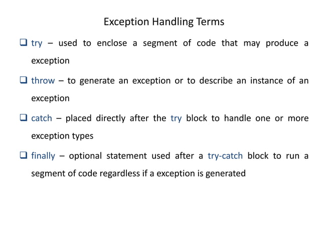 Java exception handling | PPTX | Programming Languages | Computing