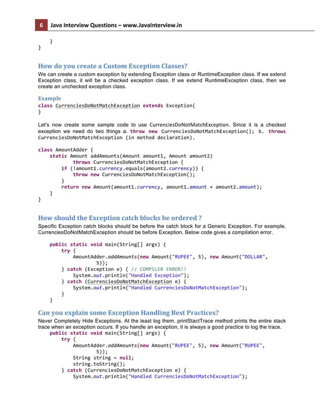 Java exception handling | PDF