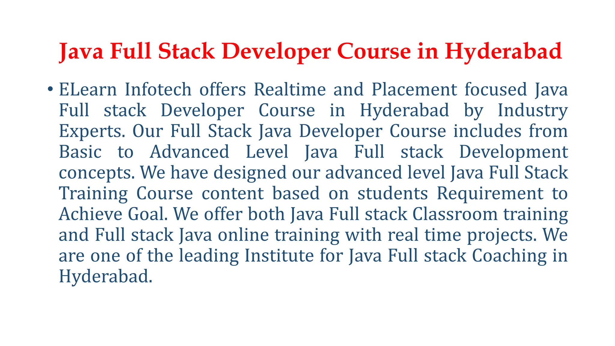Java Full Stack Developer Course in Hyderabad | PPT