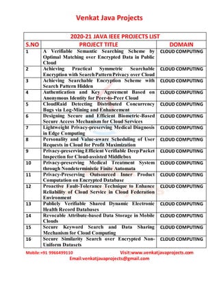 Java ieee 2020 21 projects list | DOCX
