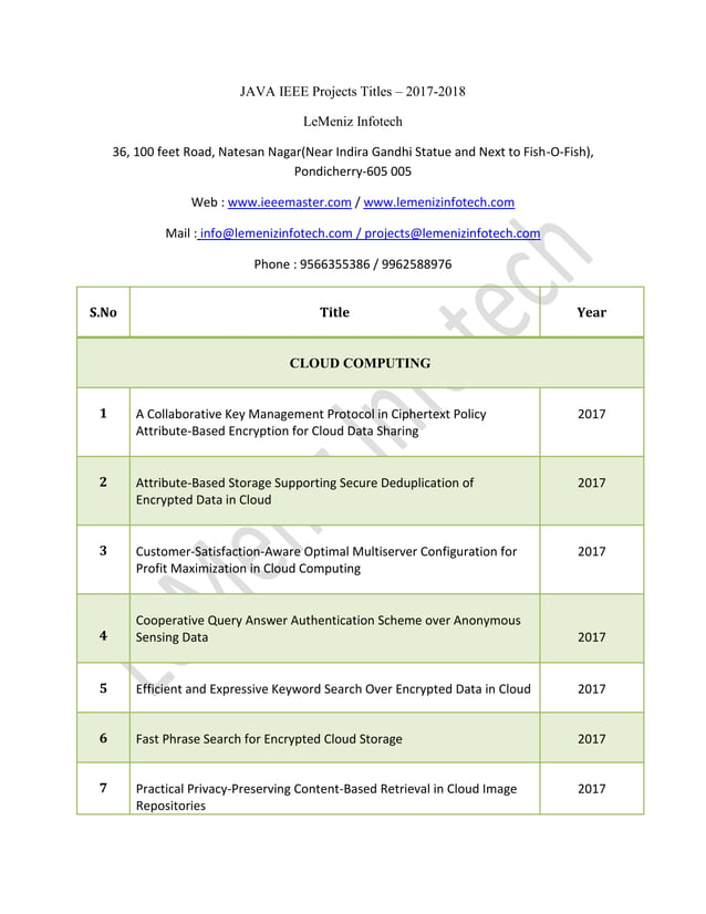 Java ieee project titles 2017 2018 | Java ieee project 2017-2018 | PDF