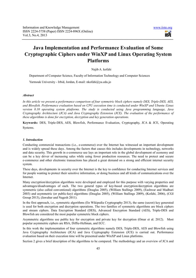Java implementation and performance evaluation of some | PDF