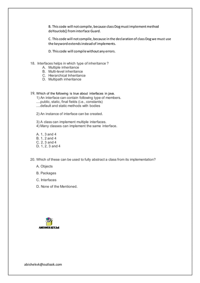 Multiple Choice Questions for Java interfaces and exception handling | DOCX