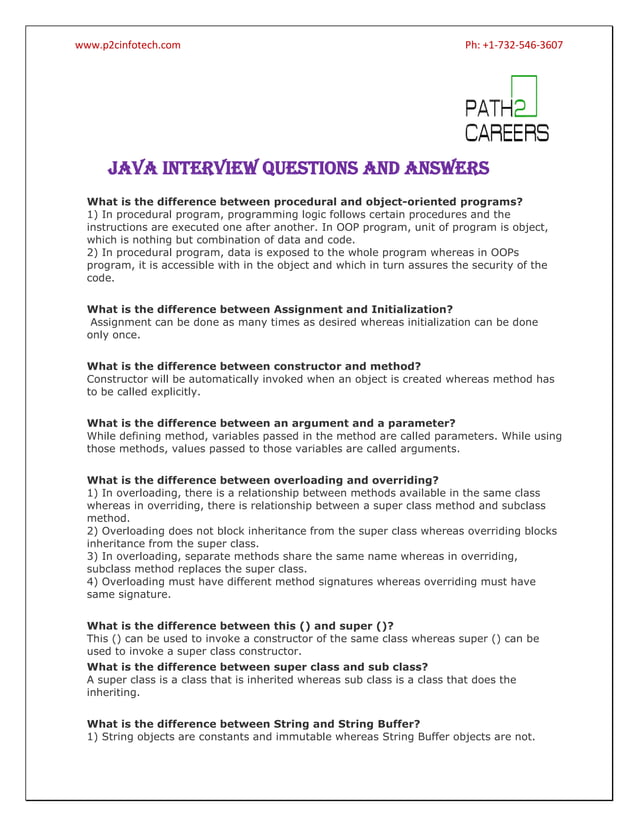 Interview Questions and Answers for Java | PDF