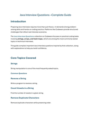 Comprehensive Java Interview Questions Guide with Coding Solutions | PDF