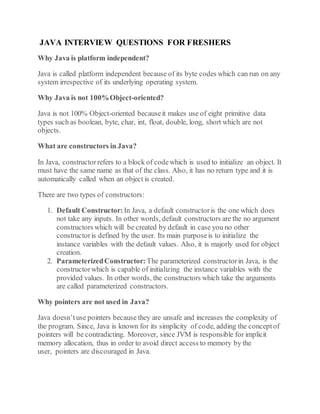 Java Interview Questions For Freshers | PDF