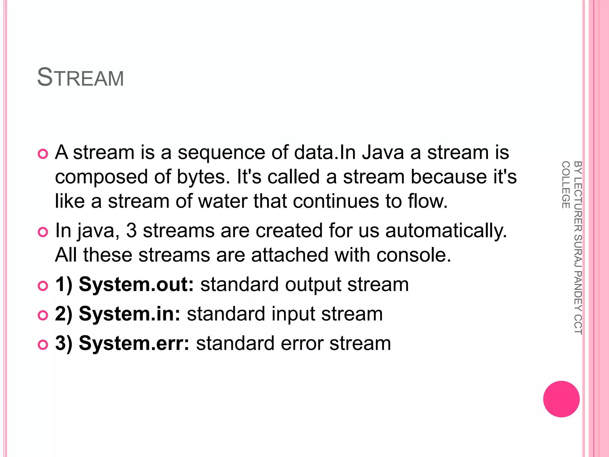 Basic of Javaio | PPTX | Programming Languages | Computing