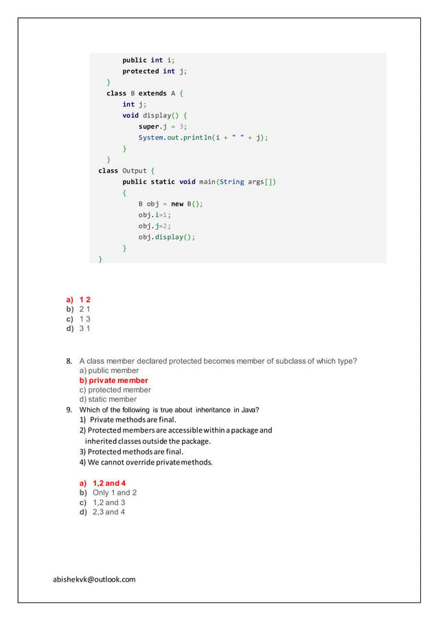 Multiple choice questions for Java io,files and inheritance | DOCX