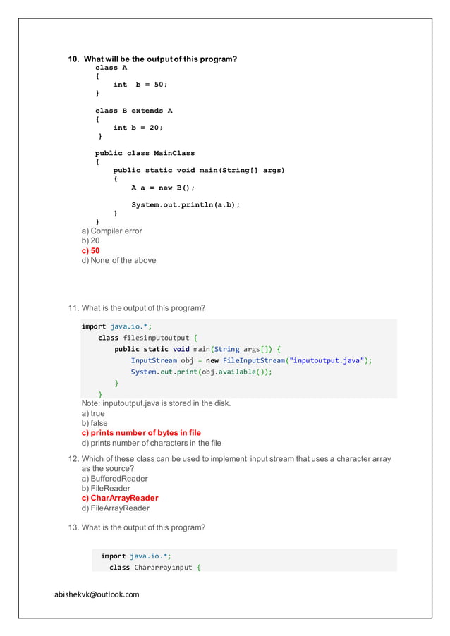 Multiple choice questions for Java io,files and inheritance | DOCX