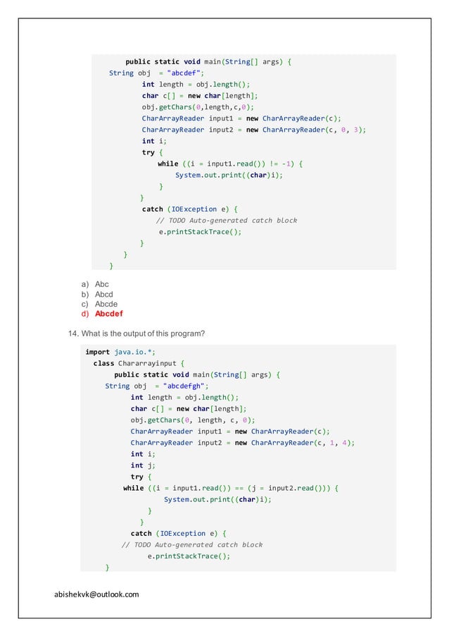 Multiple choice questions for Java io,files and inheritance | DOCX