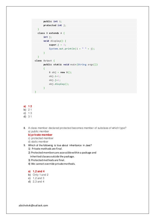 Multiple choice questions for Java io,files and inheritance