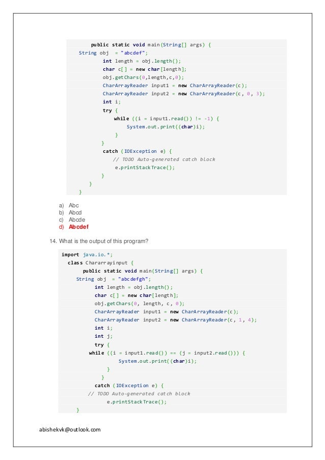 Multiple choice questions for Java io,files and inheritance