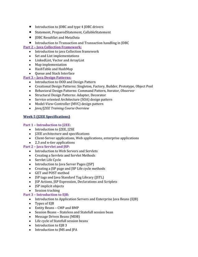 Java J2EE Complete Syllabus Checklist | DOCX