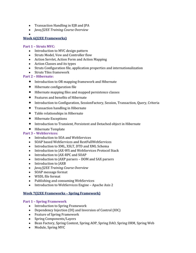 Java J2EE Complete Syllabus Checklist | DOCX