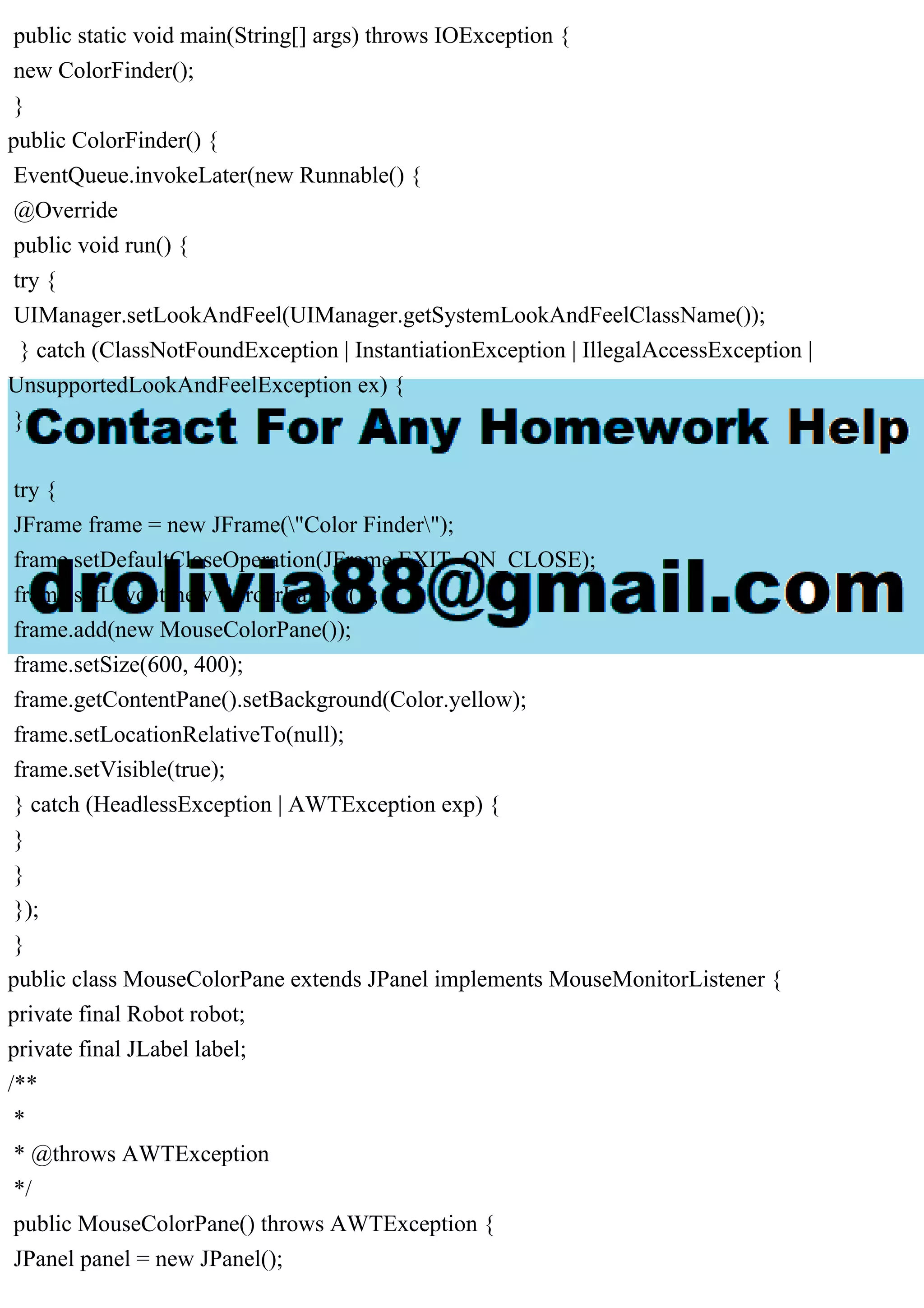 JAVA (JFrames)Dispay the color and RGB value of the background whe.pdf