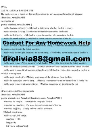 JAVALAB #8 - ARRAY BASED LISTSThe next exercise is based on this.pdf